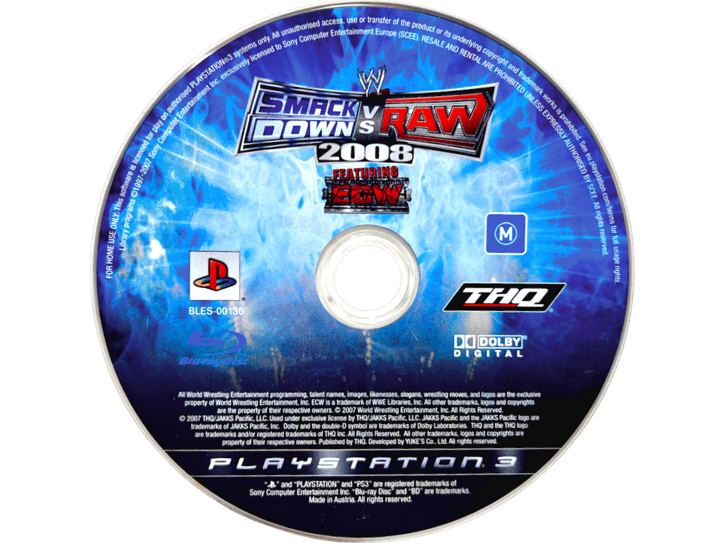 WWE Smackdown vs Raw 2008 (PS3) DISC ONLY, No Case - Appleby Games